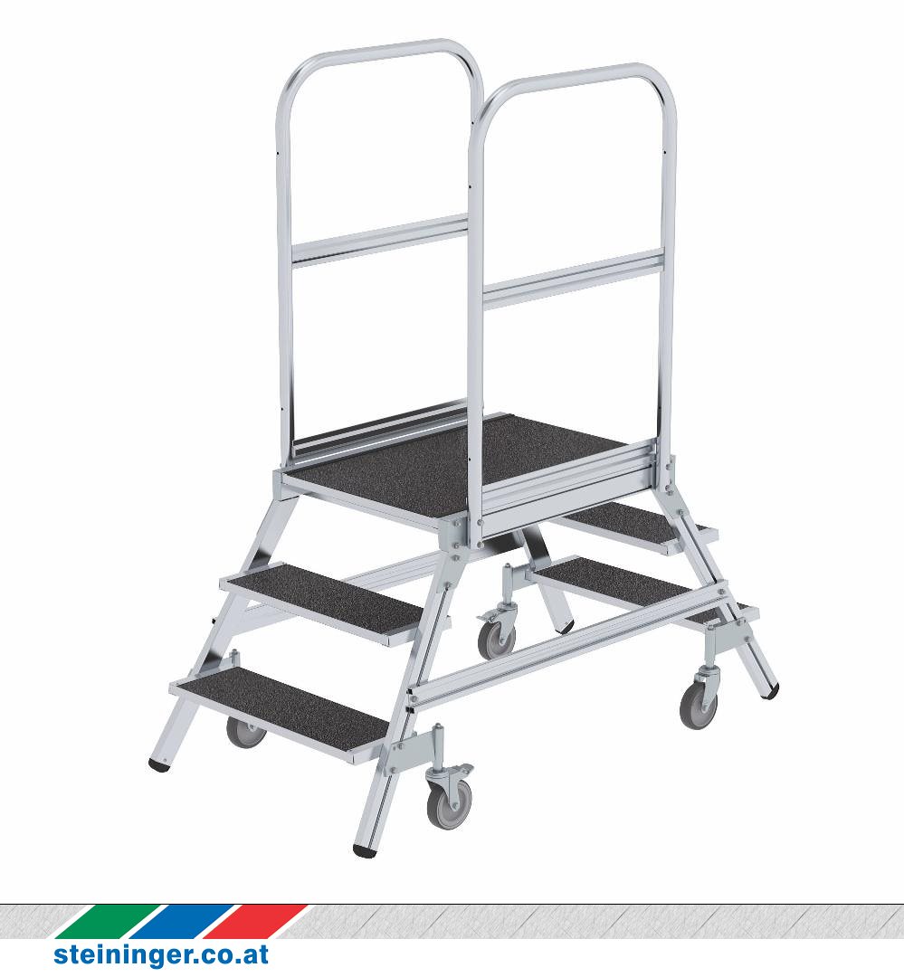 Podestleiter, Alu, beidseitig begehbar, mit Federrollen ...