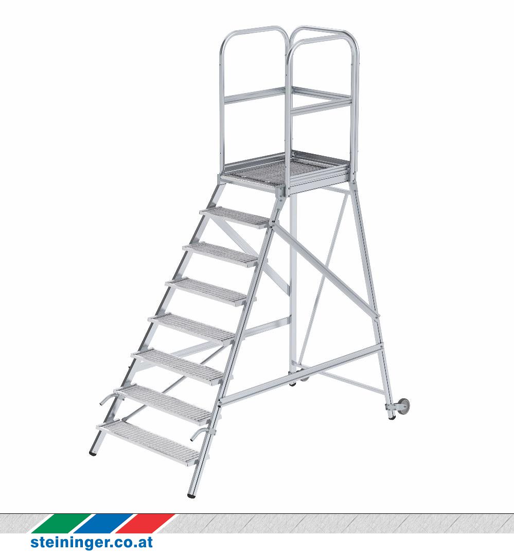 Günzburger Podestleiter, Alu, einseitig begehbar, mit Rollen und ...